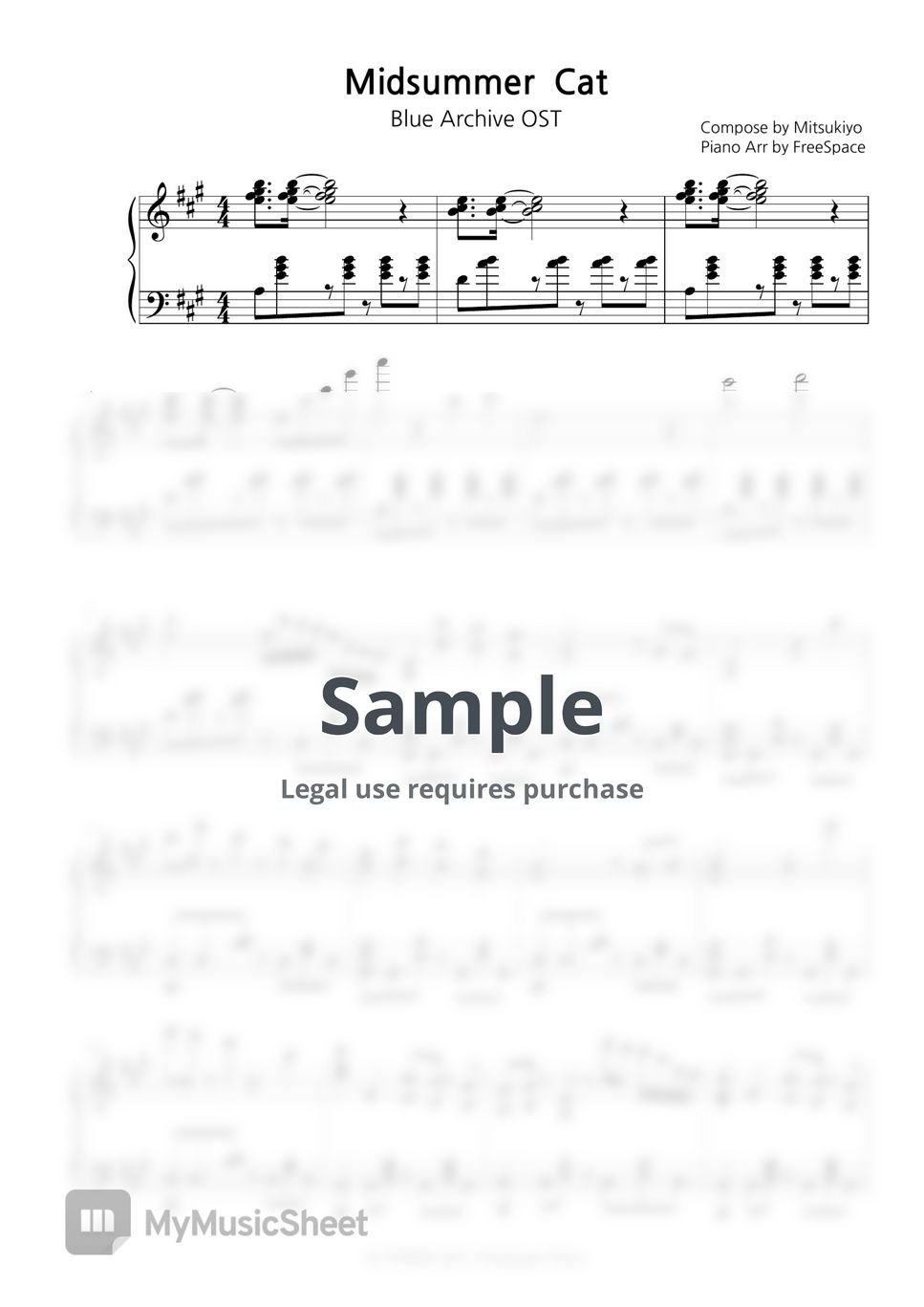 블루아카이브 - Midsummer Cat (수영복 미야코 메모리얼 OST) Sheet Music by 자유로운 공간