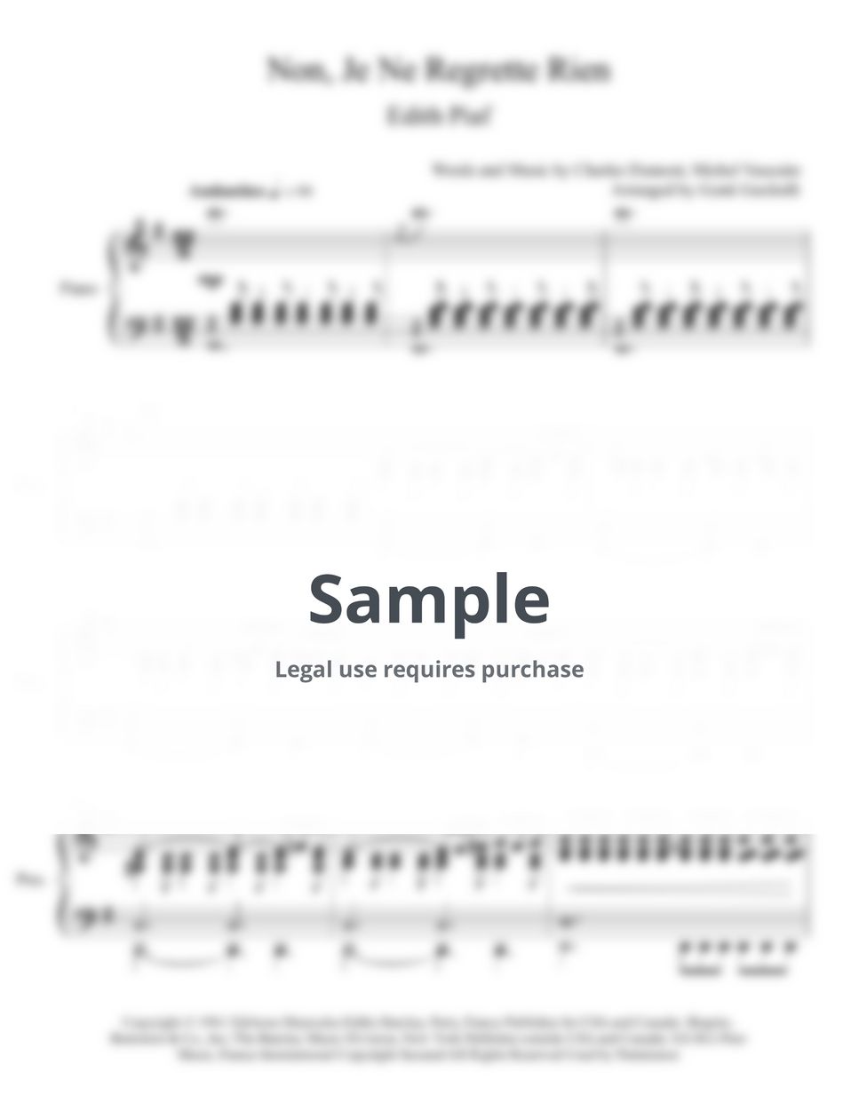 Edith Piaf - Non, Je Ne Regrette Rien Sheet Music by Genti Guxholli