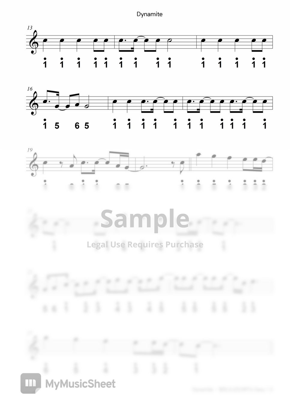 Bts Dynamite Easy 악보 By Tonton Kalimba