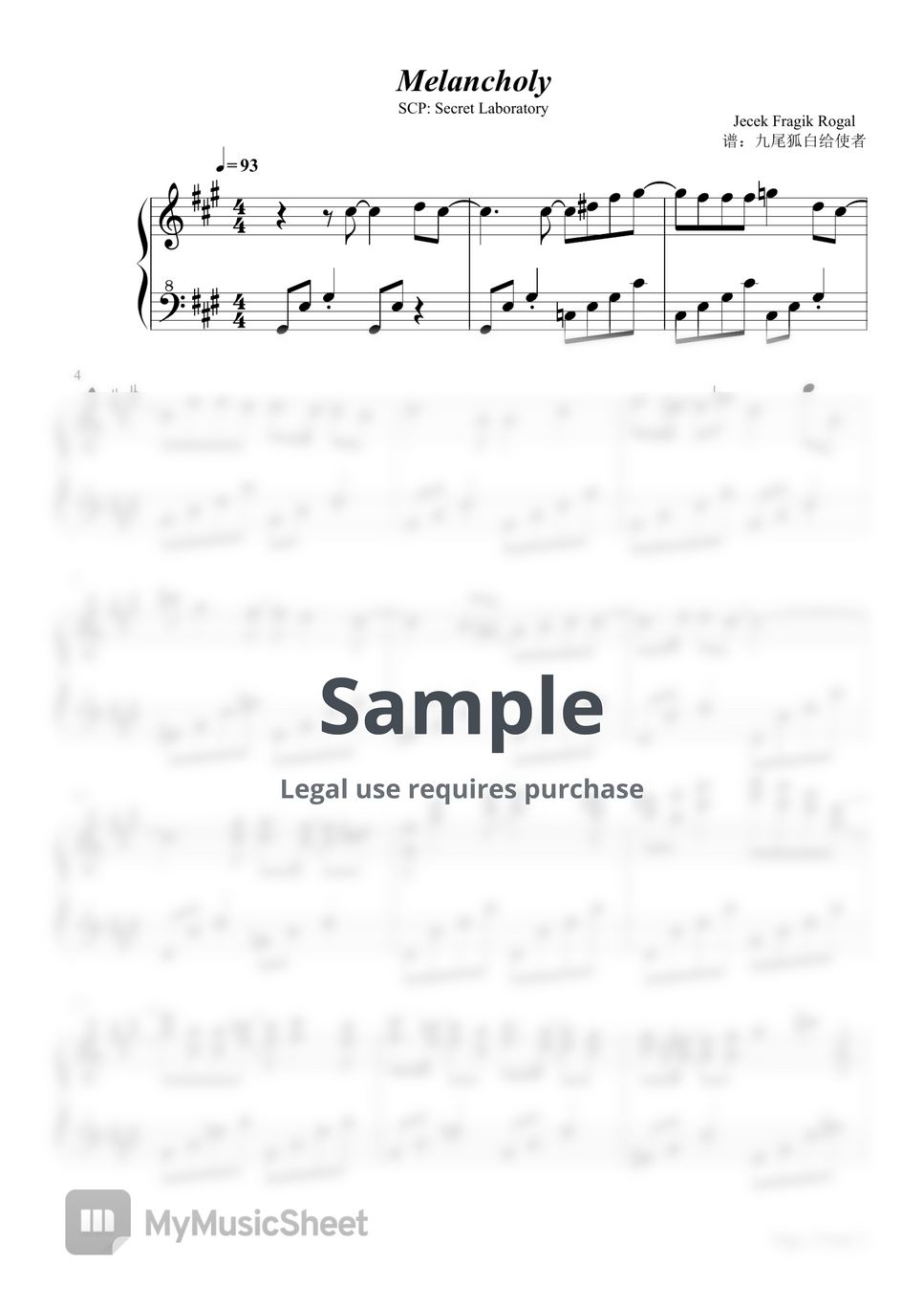 Jacek Fragik Rogal - Melancholy (SCP Secret Laboratory BGM) Sheet Music ...