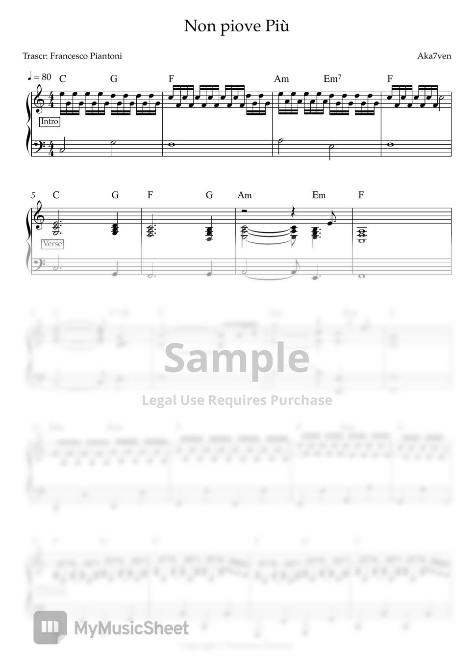 Aka 7even - Non piove più (spartito pianoforte) Sheet Music by ...