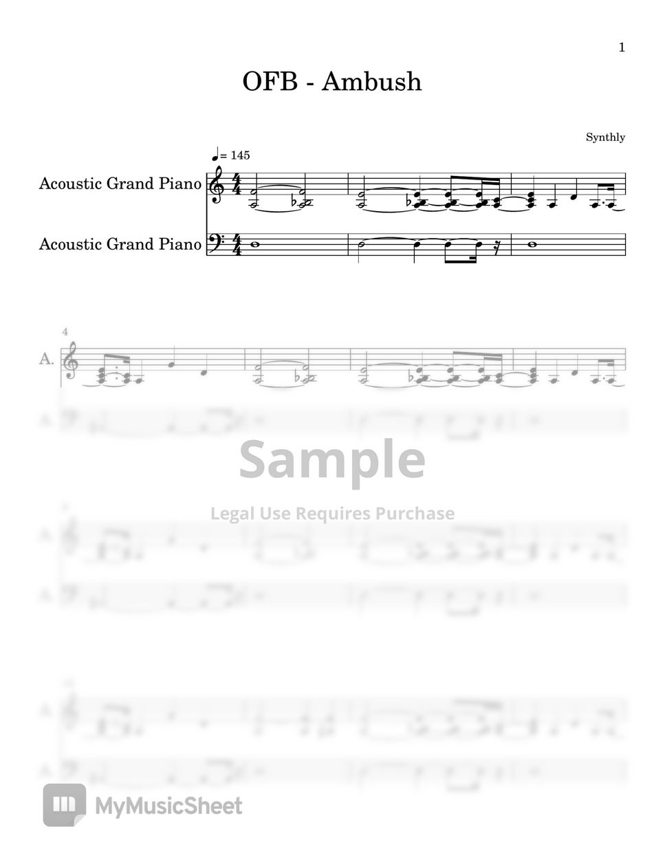 OFB - Ambush (EASY PIANO SHEET) Noten by Synthly