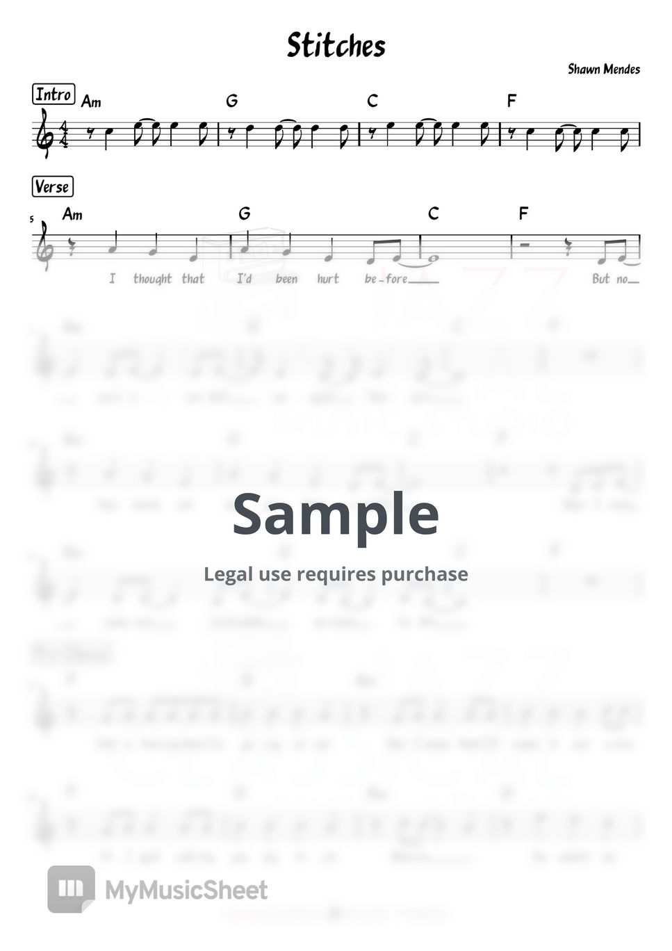 Shawn Mendes - Stitches Sheet Music by Jazz Classical Music Studio