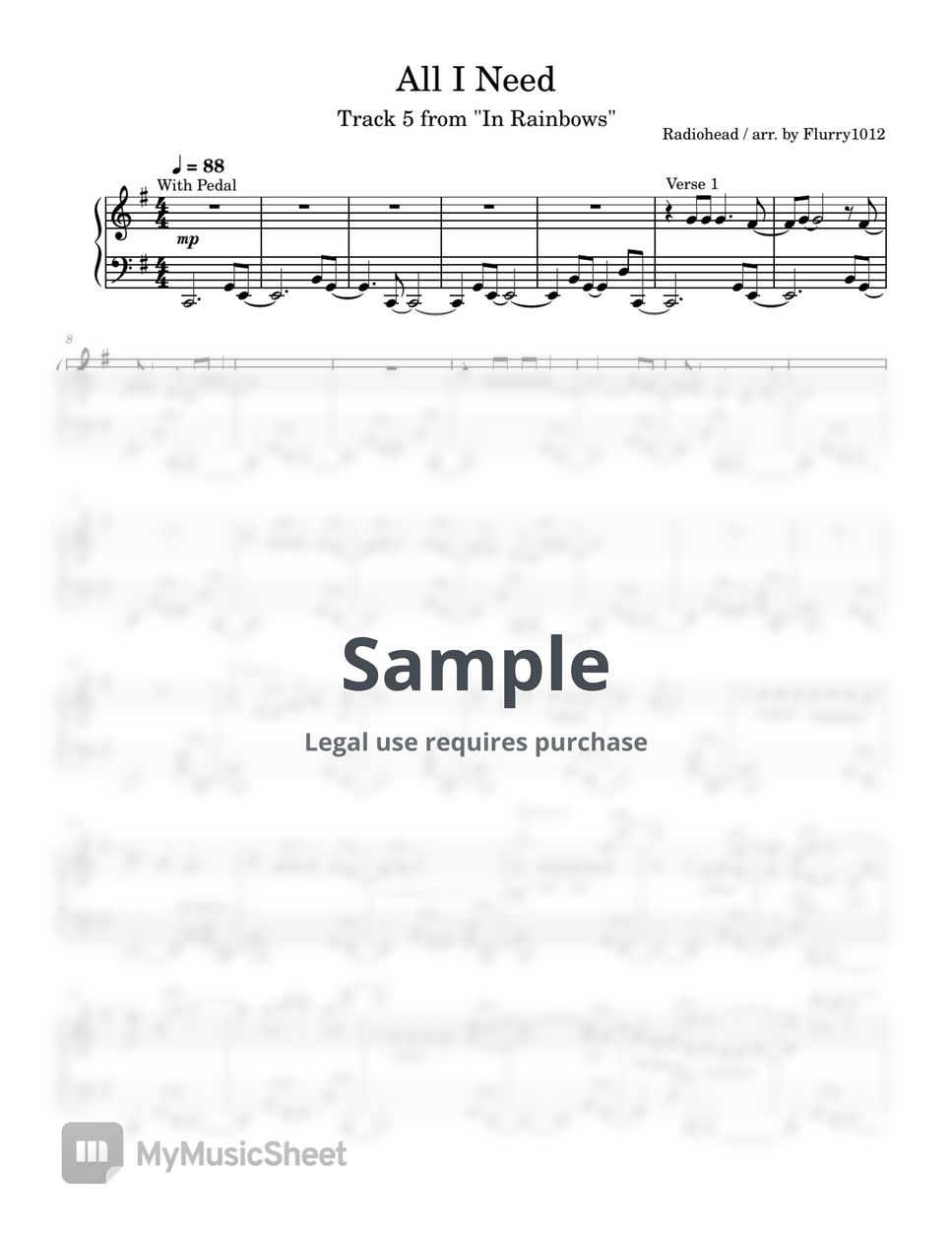 Radiohead - All I Need Partition by Flurry1012