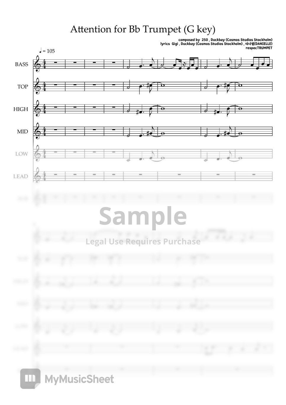 NewJeans - Attention (Bb트럼펫용 앙상블 악보) Trumpet In Bb Sheet Music PDF | respecTRUMPET | mymusic5
