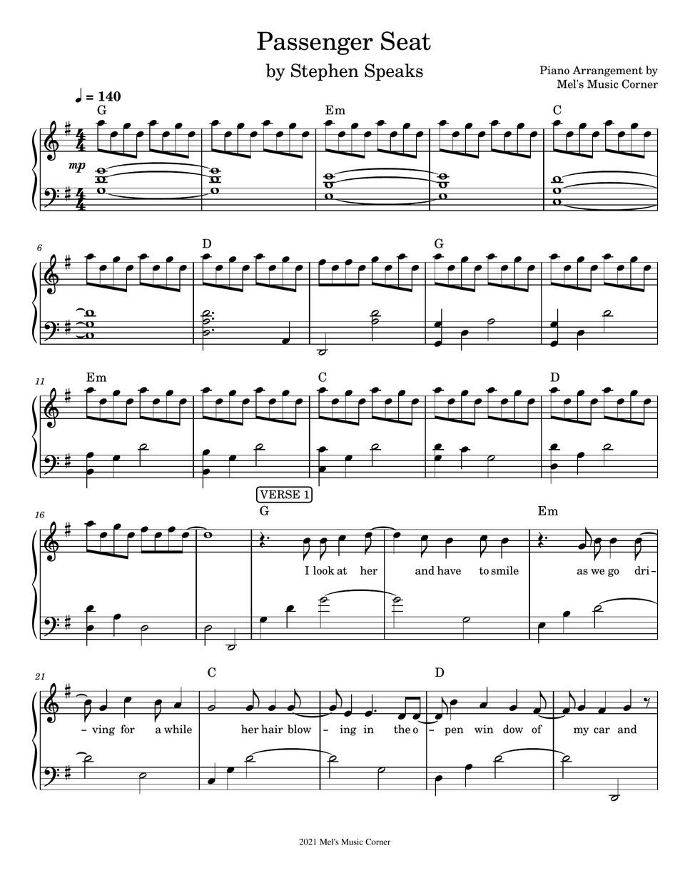Stephen Speaks - Passenger Seat (piano sheet music) 악보 by Mel's Music ...