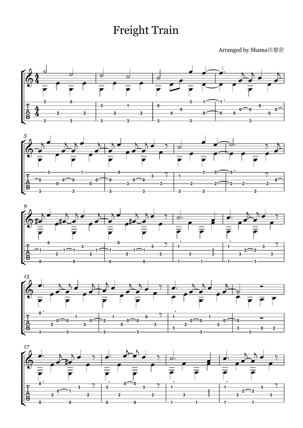 Elizabeth Cotten - Freight Train (guitar tab) Sheet by Shama이향은