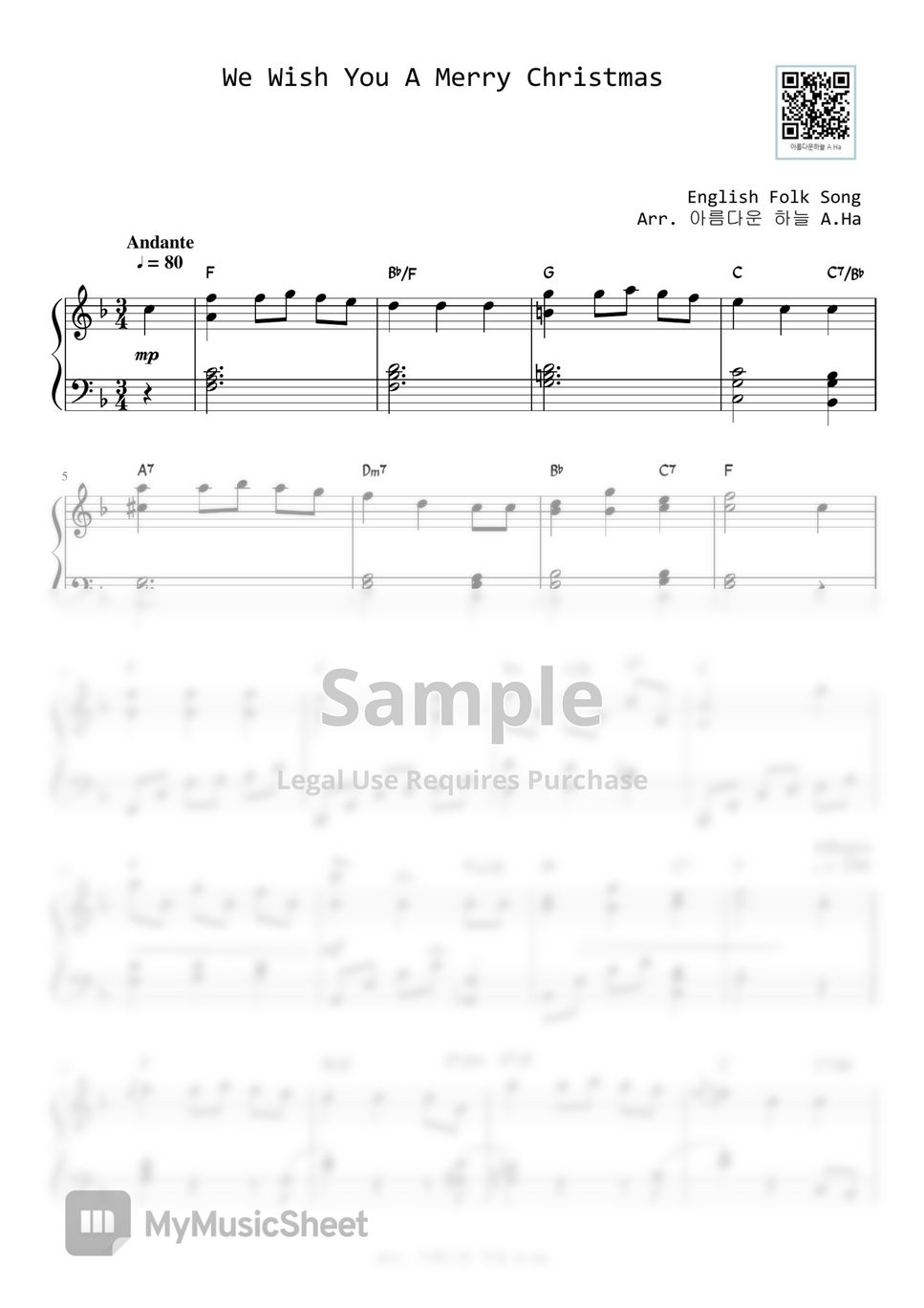"We Wish You A Merry Christmas" / C, F, G KEY / Christmas Carol Sheet Music
