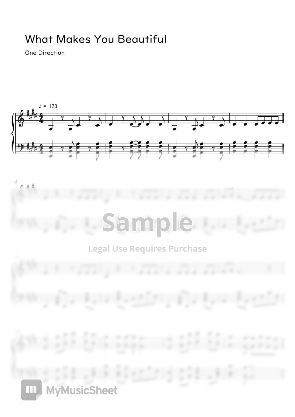 One Direction - What Makes You Beautiful (Sheet Music, MIDI,) 楽譜 by Roxette