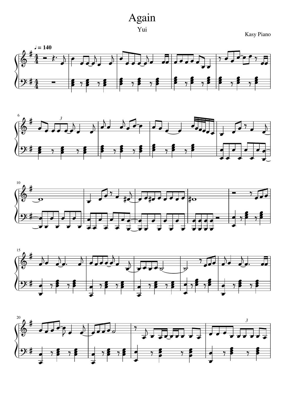Yui - Again 악보 by Kasy Piano