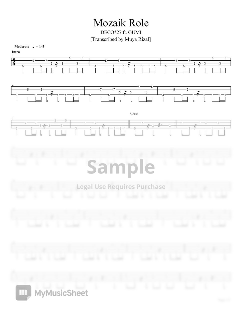 DECO*27 - Mozaik Role (Bass TAB) Sheets by Muya