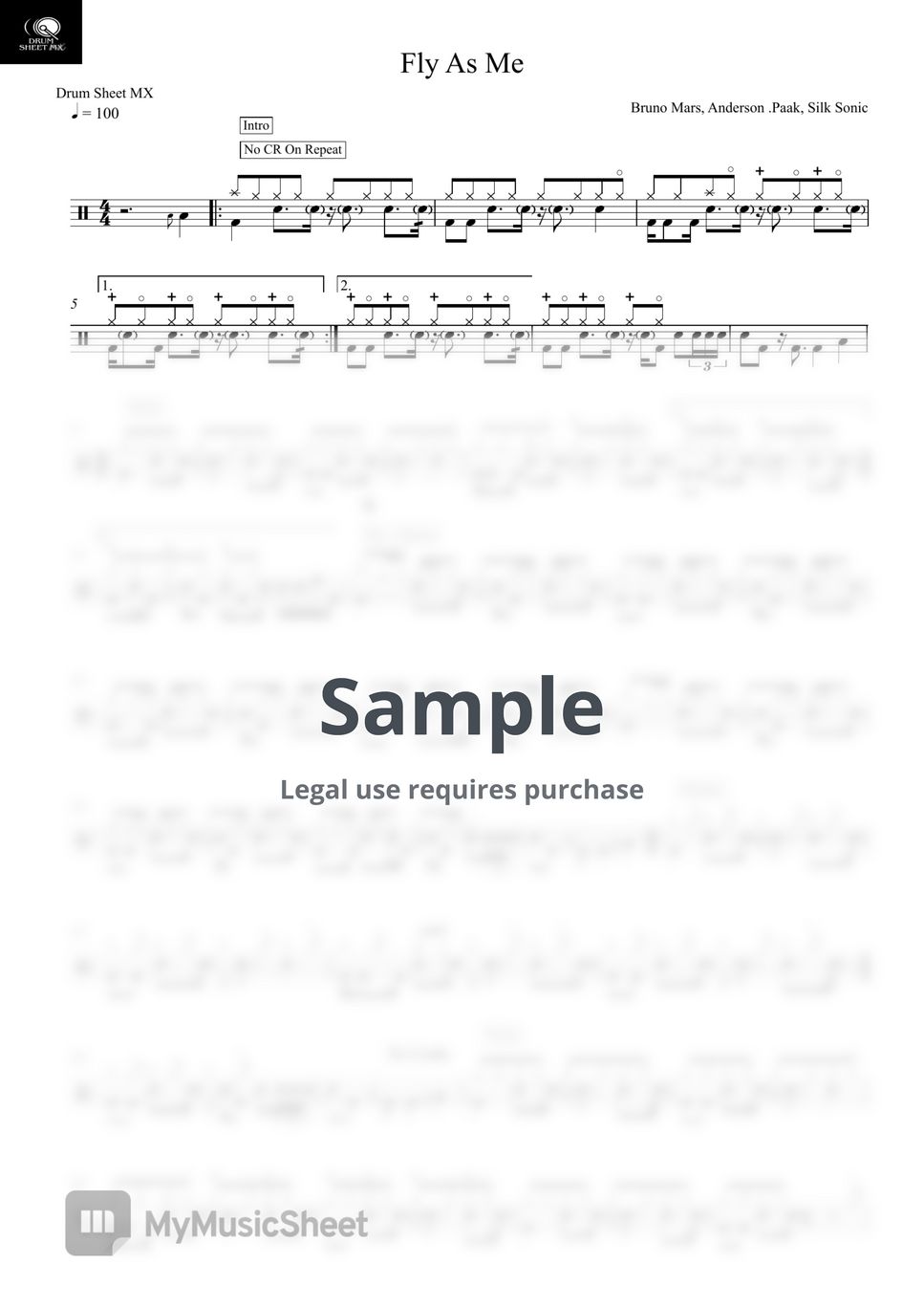 Bruno Mars, Anderson .Paak, Silk Sonic - Fly As Me 악보 by Drum Sheet MX