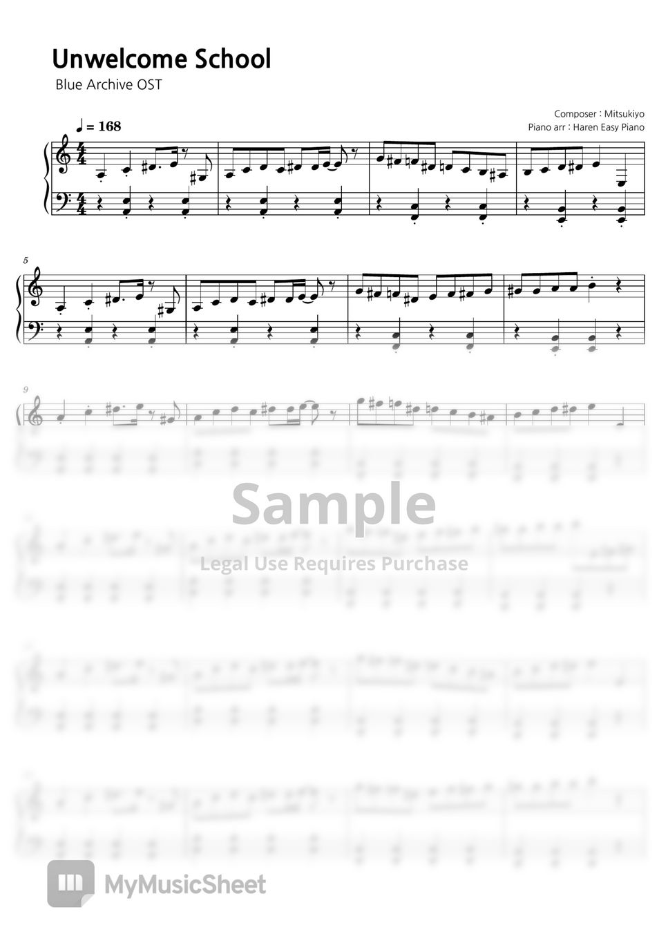 Blue Archive OST - Unwelcome School (Easy ver) Sheet Music by Haren ...