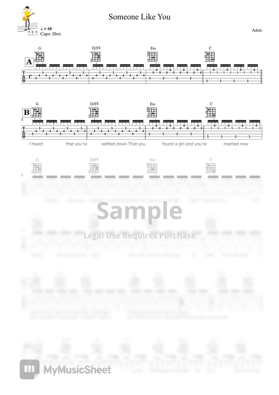 Adele - Someone Like You (Guitar TAB) 악보 by 서동욱기타LAB