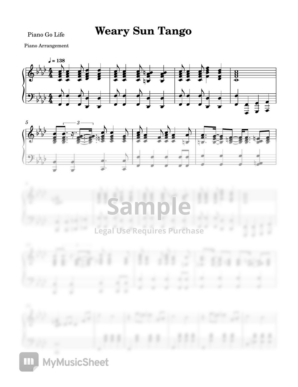 Atomic Heart - Weary Sun Tango Sheet by Piano Go Life