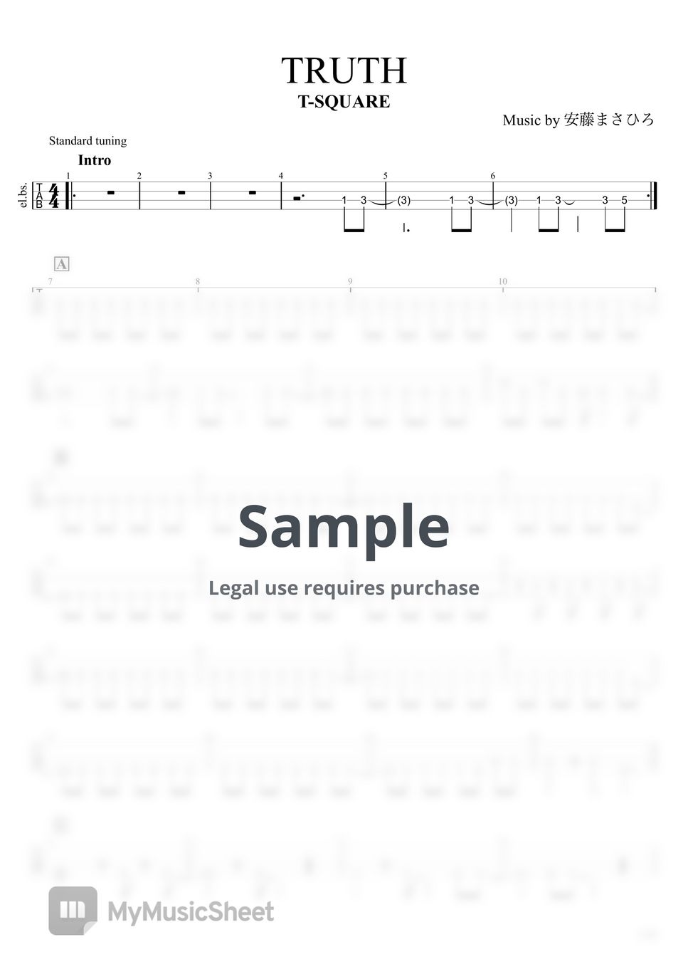 T-SQUARE - TRUTH (BASS TAB) Sheet Music by tabスコア
