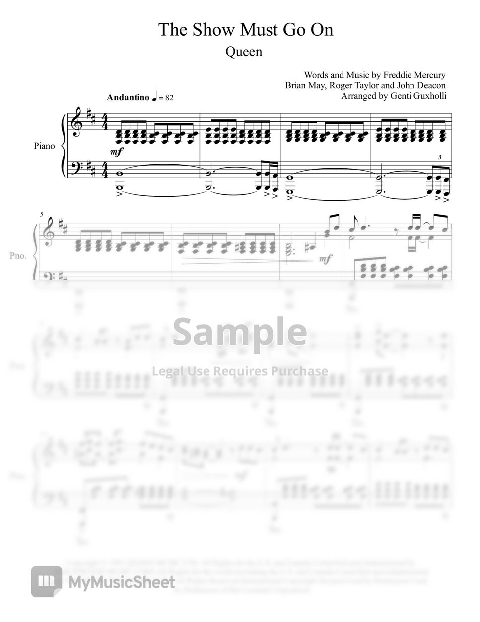 Queen - The Show Must Go On Sheet Music by Genti Guxholli