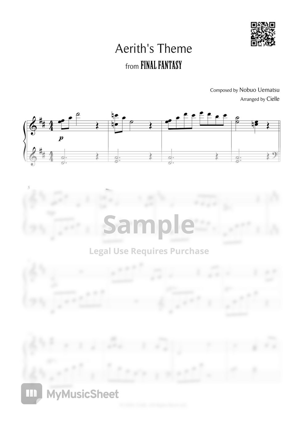 Uematsu Nobuo - Aerith's Theme (Final Fantasy VII) (easy) แผ่น by Cielle