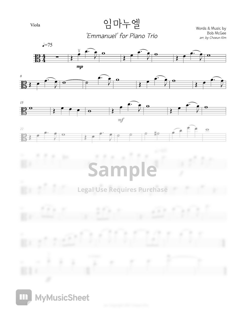 Bob Mcgee 임마누엘 피아노 트리오 Sheets By Musiccho