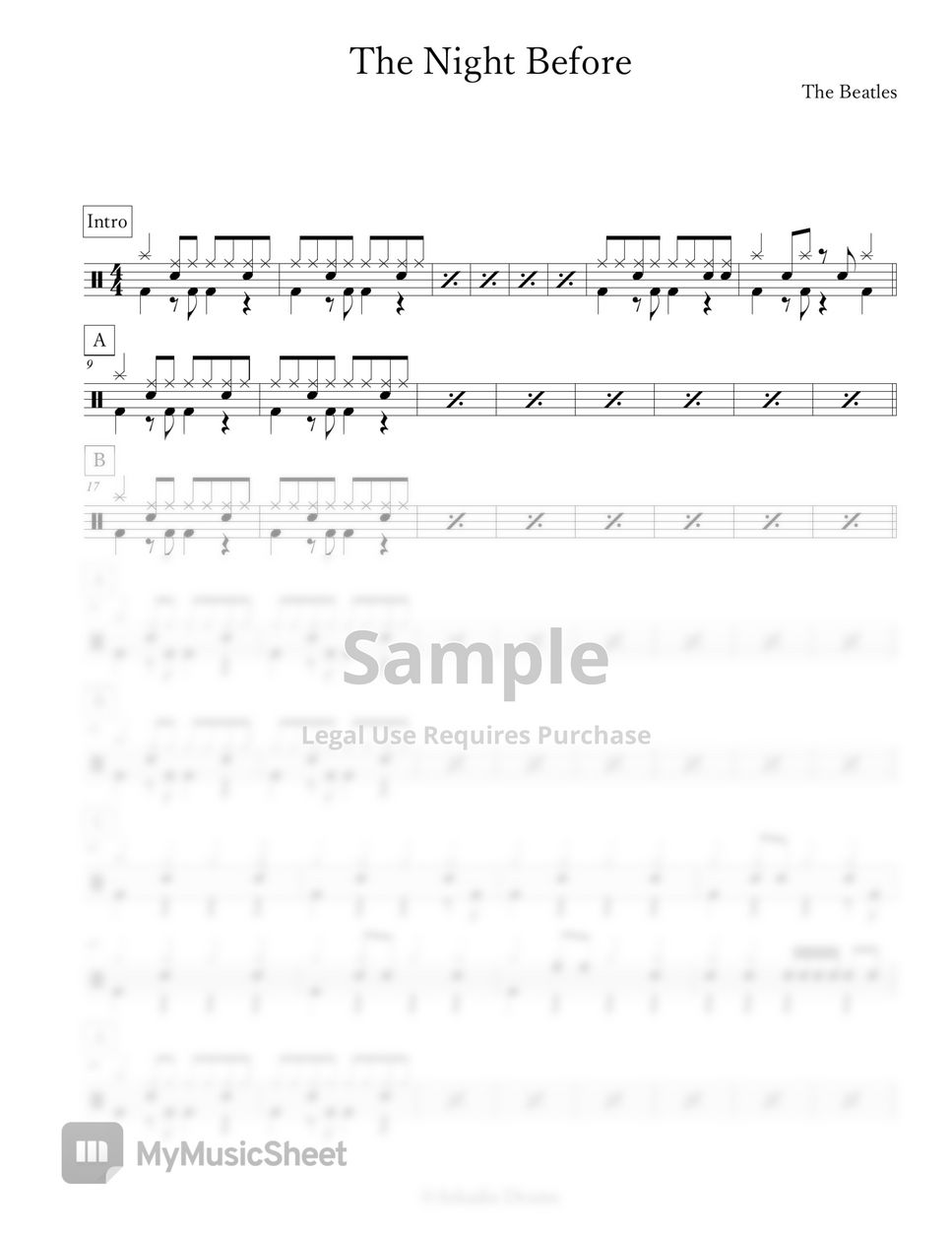 The Beatles - The Night Before Sheet Music by Arkadia Drums