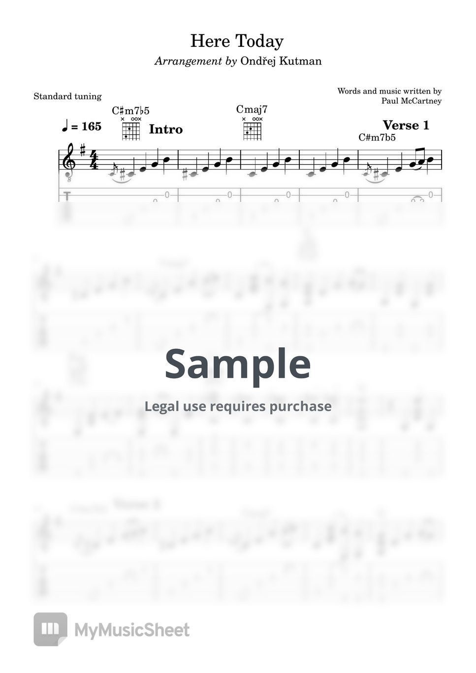 Paul McCartney - Here Today Tab + 1staff by Ondřej Kutman