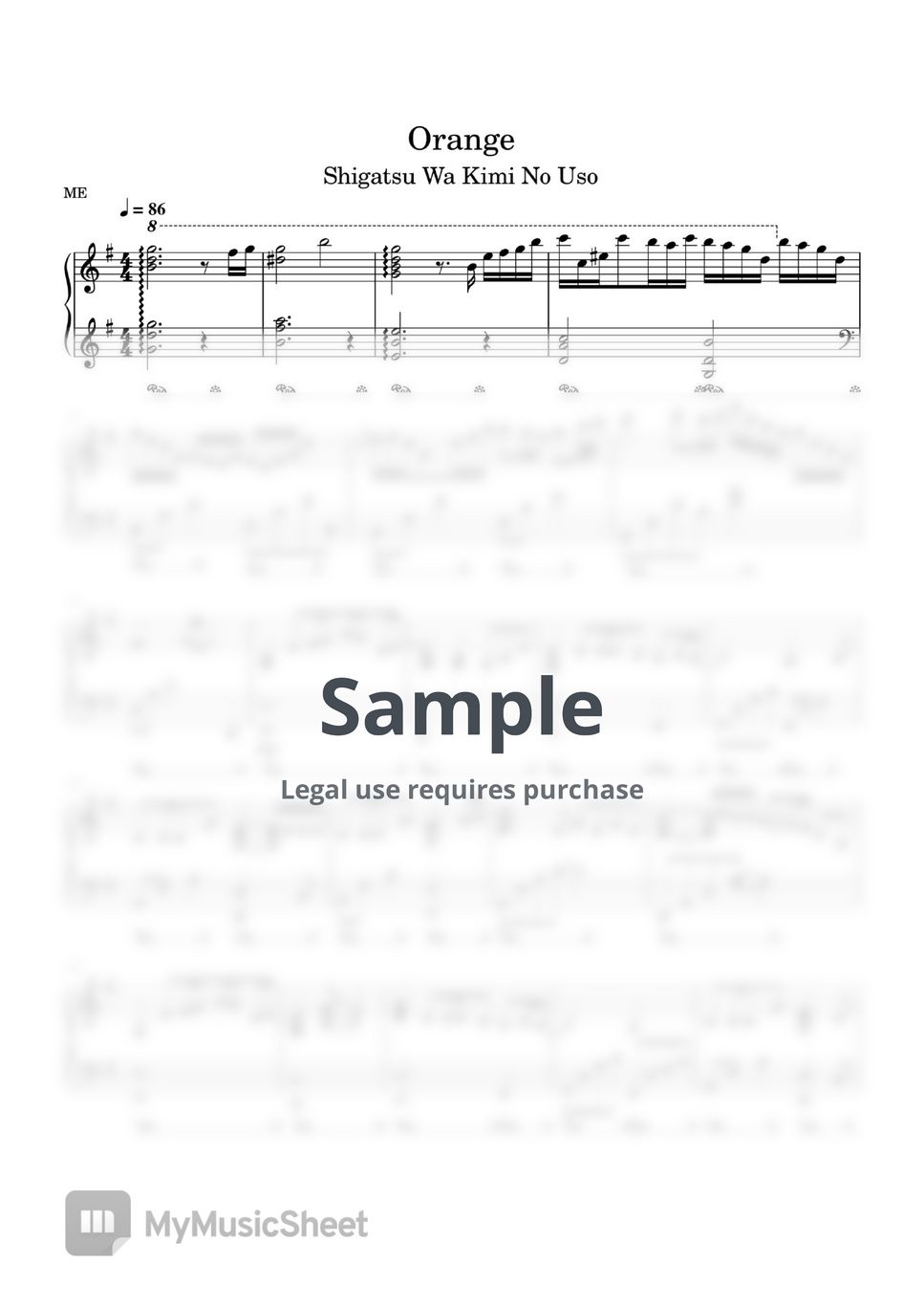 7!! - Orange - 7!! (Shigatsu wa Kimi no Uso ED 2) Piano Sheets by BWC ...