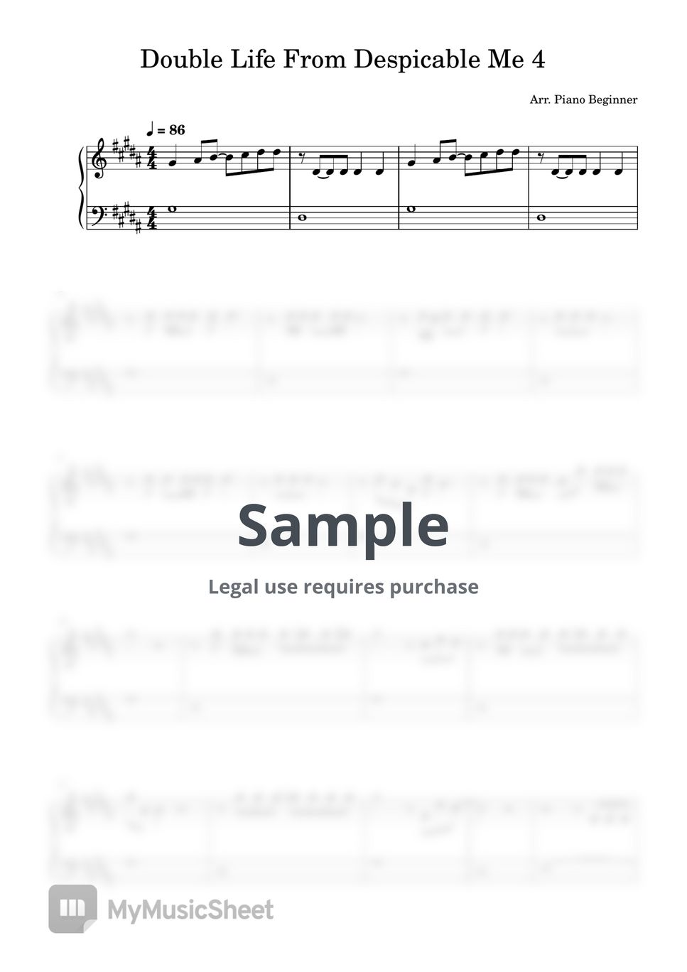 Pharrell Williams - Double Life From Despicable Me 4 Sheets by Piano ...