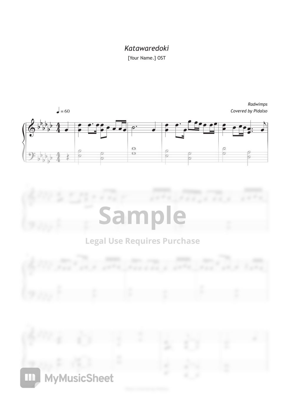 Radwimps - Katawaredoki (Your Name. OST) Sheets by 피달소(Pidalso)