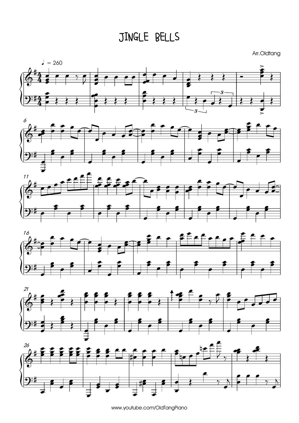OldTangPiano - Jingle Bells (fast and lively arrangement) Sheets