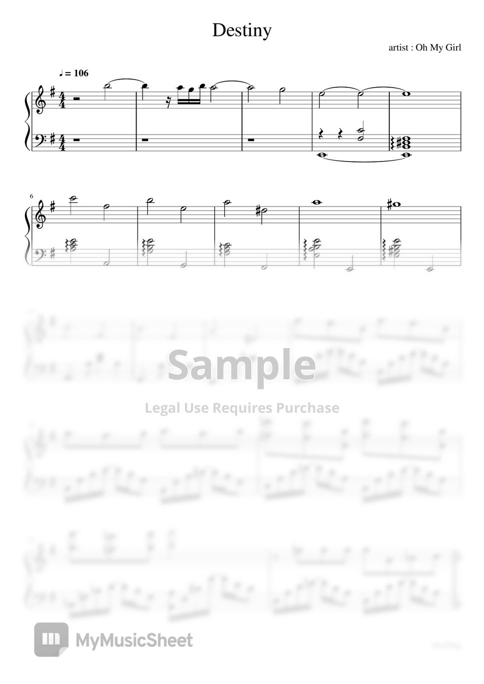Oh My Girl Destiny Piano 악보 By Howtting