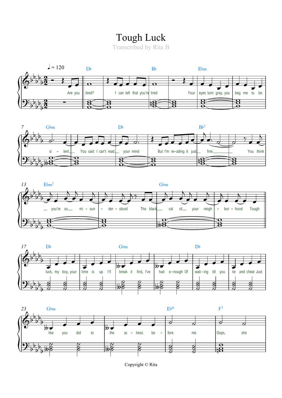 Laufey - Tough Luck (lyrics/chords) 악보 by Rita B