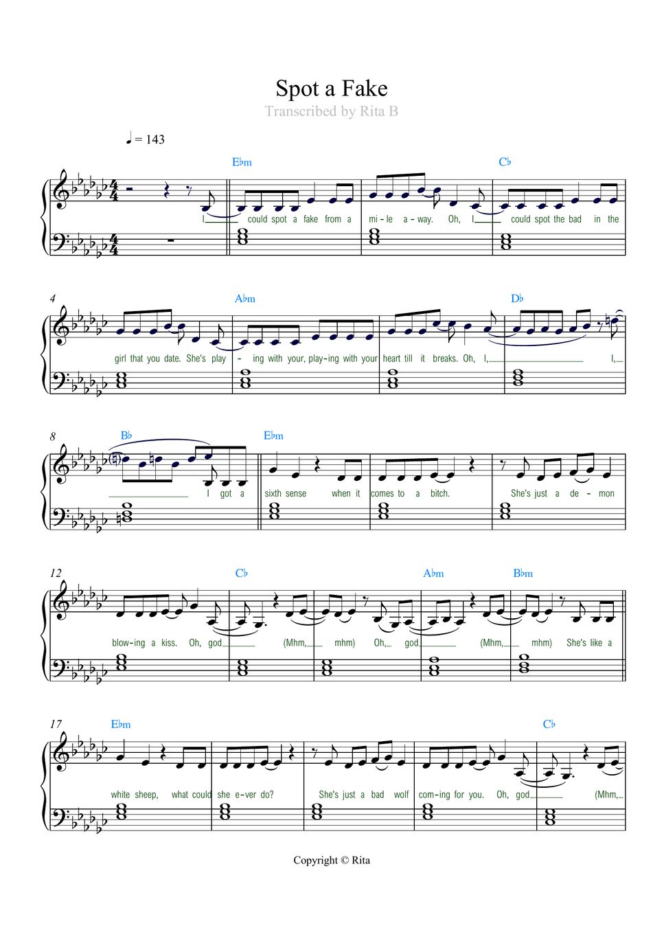Ava Max - Spot a Fake (Chords & lyrics) Sheet Music by Rita B