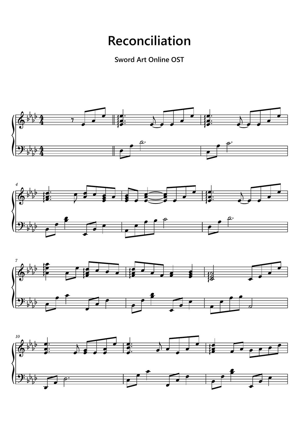 Sword Art Online - reconciliation (Sheet Music, MIDI,) แผ่น by sayu