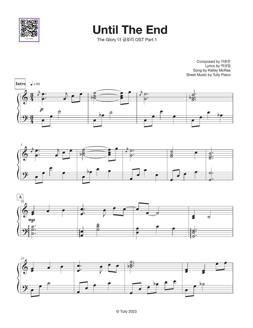 Kelley McRae - Until The End 楽譜 by Tully Piano