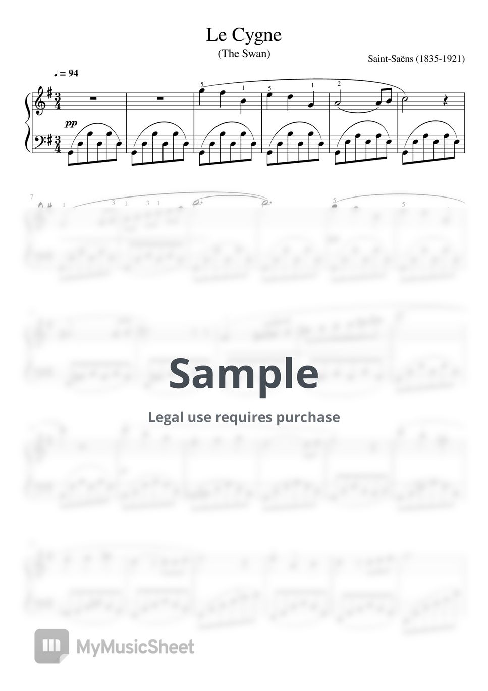 The Swan(Le Cygne ) Sheets by Saint-Saëns