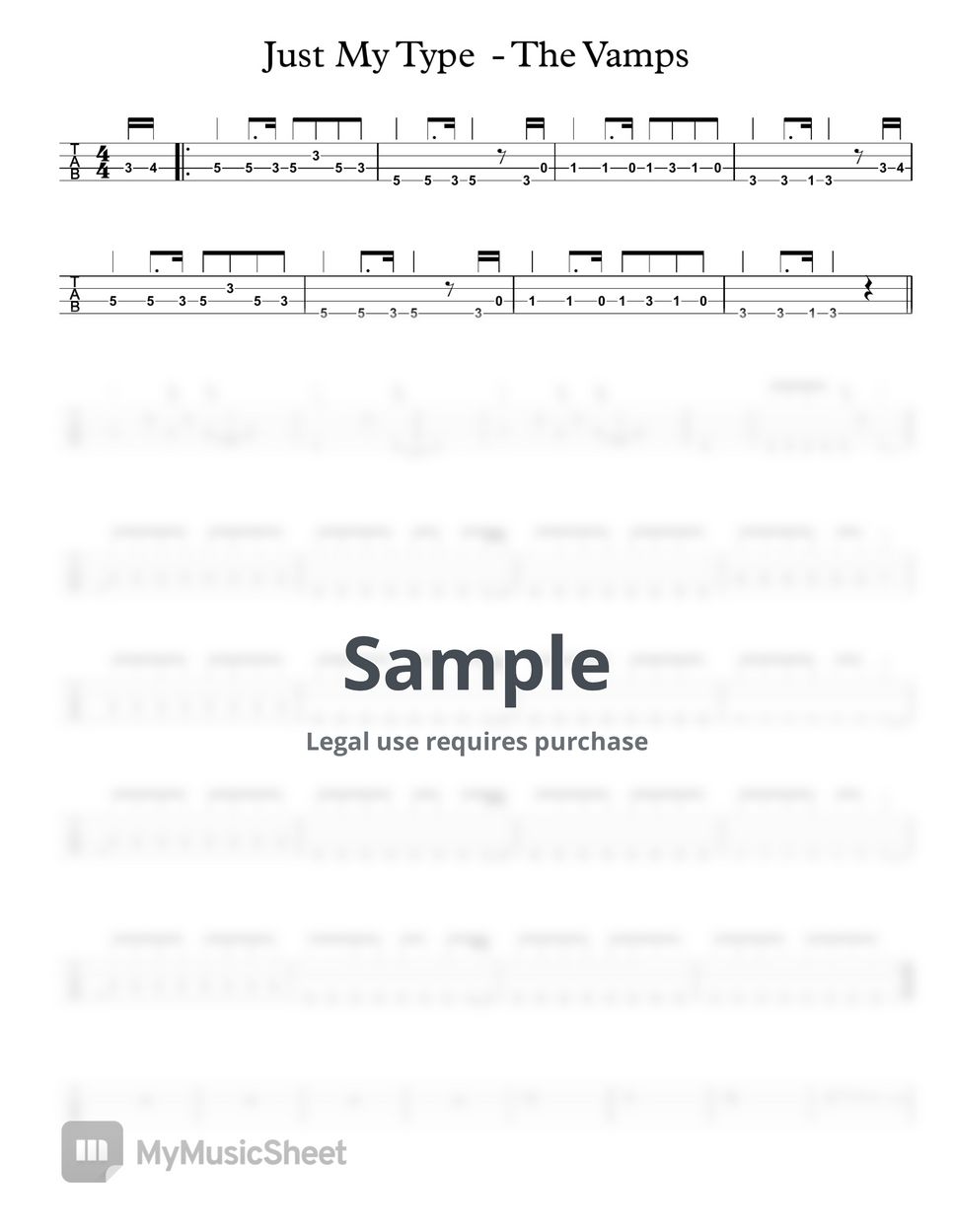 The Vamps - Just My Type Sheet Music by BassTabsWorld