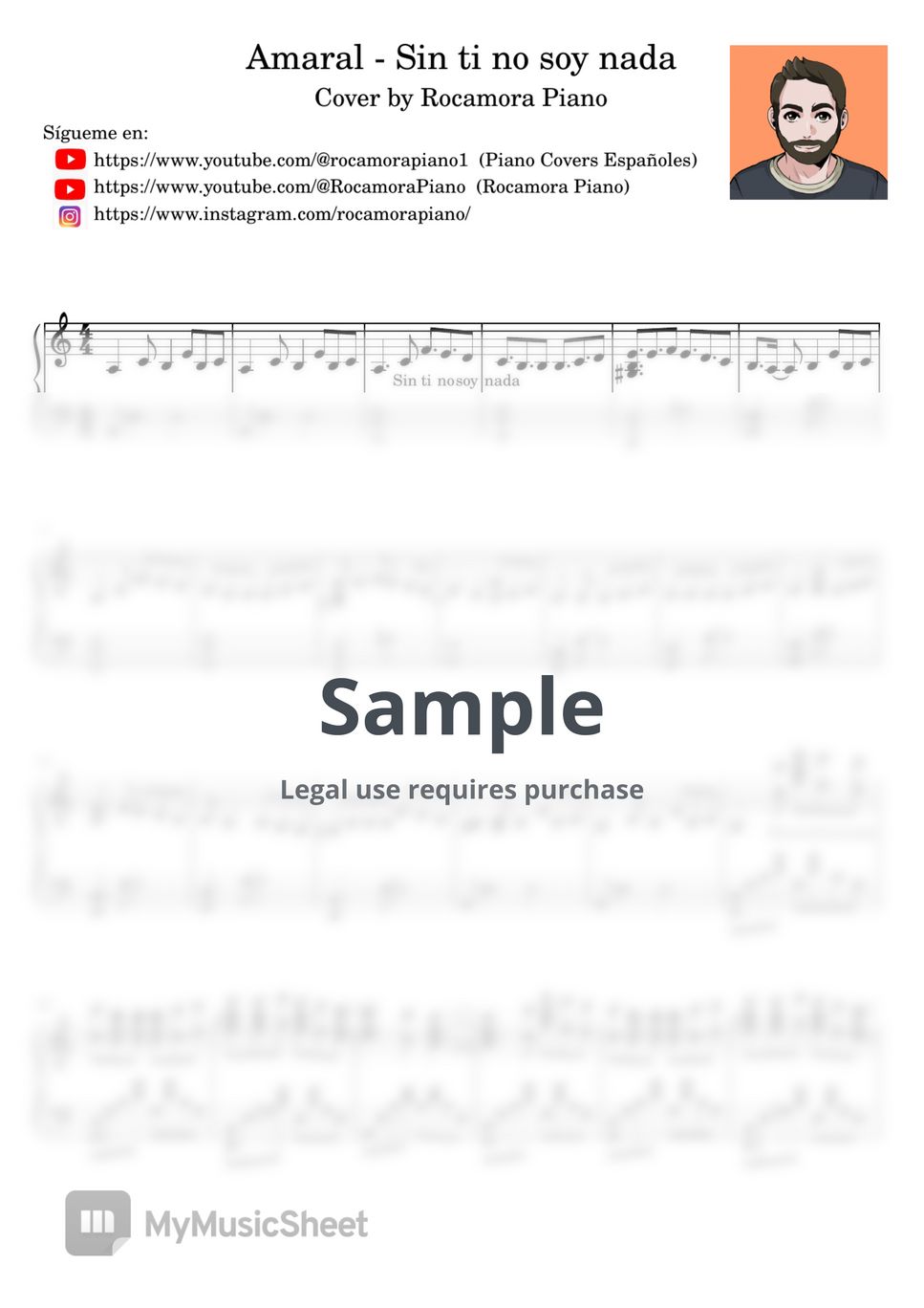 Amaral - Sin ti no soy nada Partitura by Rocamora Piano