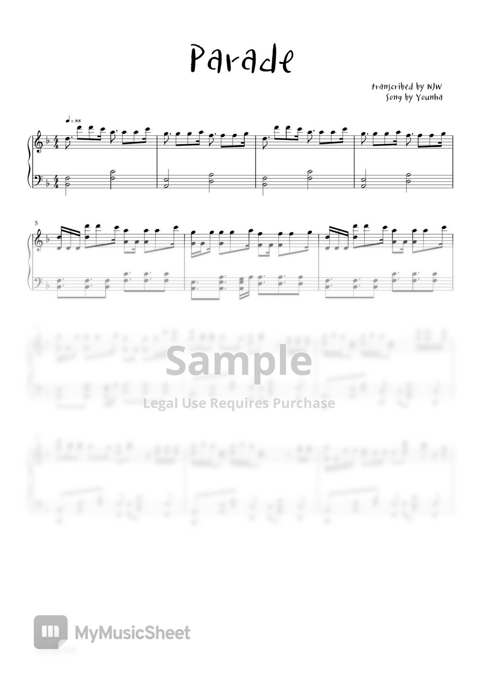 윤하 - Parade Piano Sheet Music PDF | NJW | mymusic5