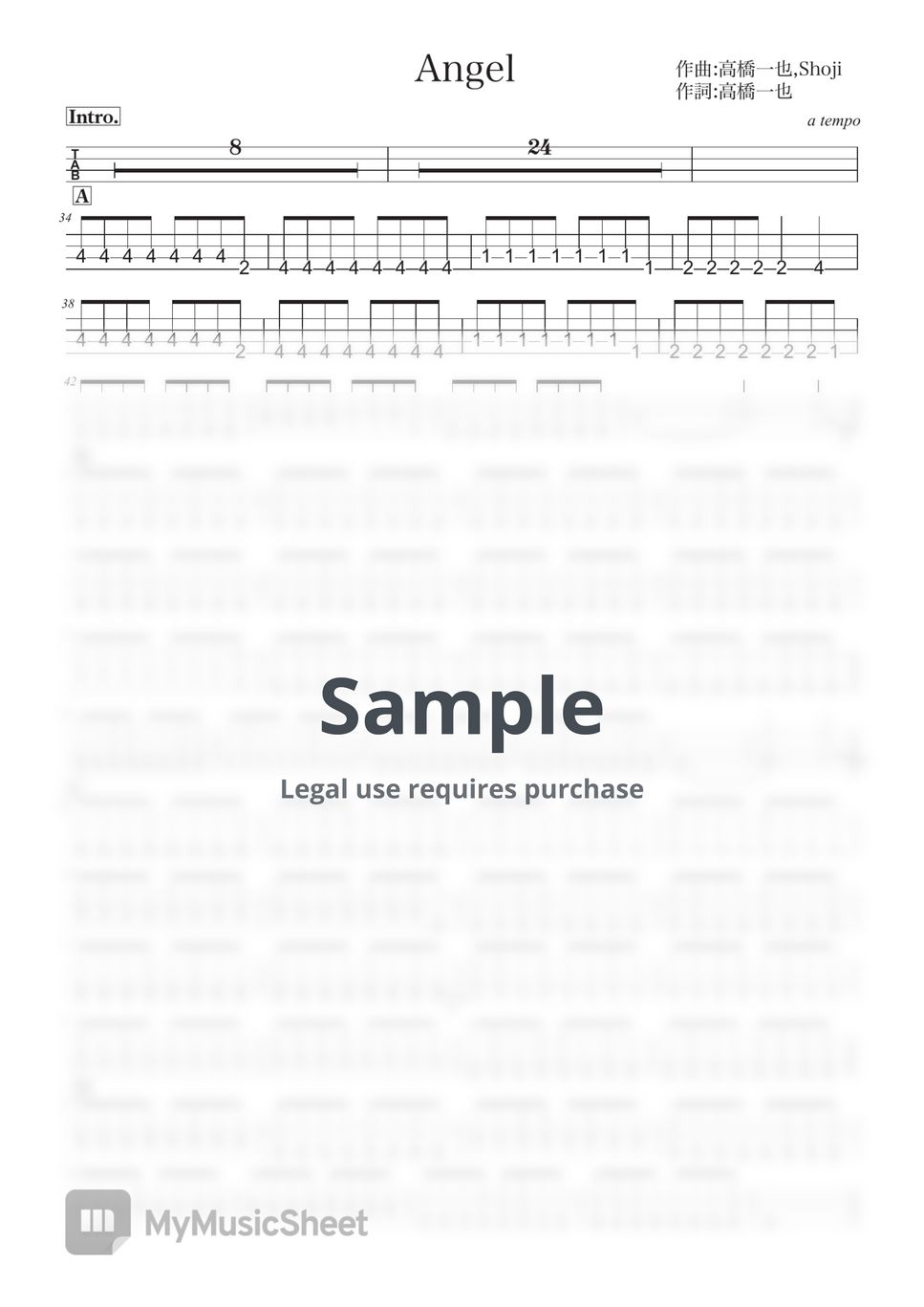 男闘呼組 - Angel (ベース譜/TAB譜のみ) نوتة by きどりん