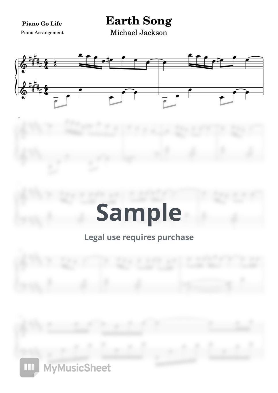 Michael Jackson - Earth Song Sheets by Piano Go Life