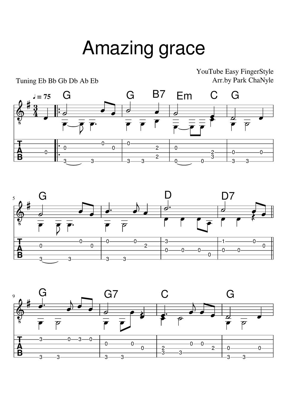 John Newton - Amazing Grace (CCM) Tab + 1staff by Easy FingerStyle