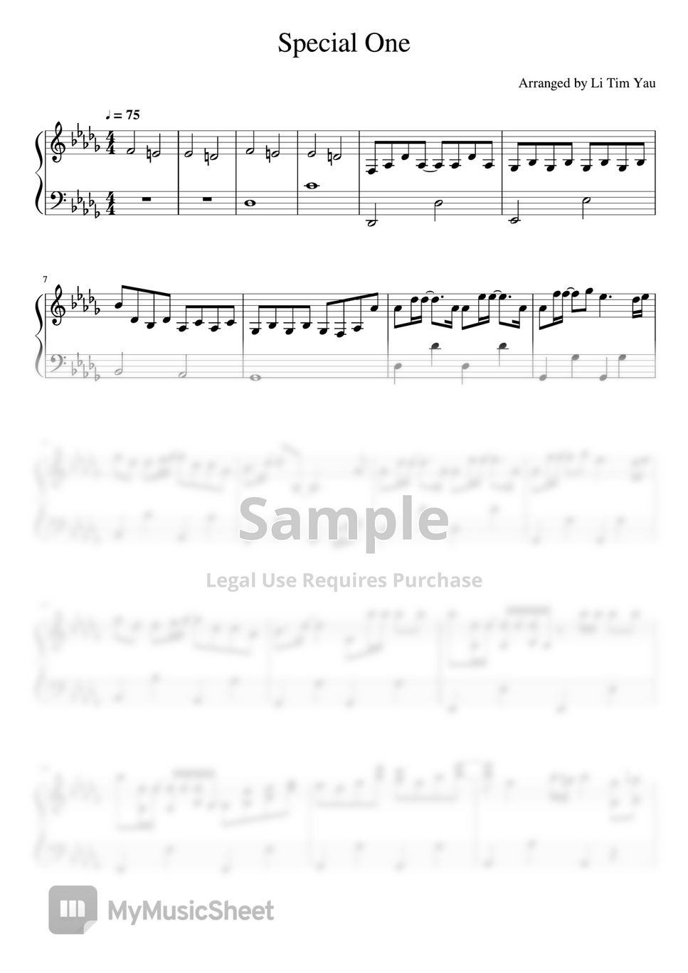 AGA (feat. 陳奕迅 Eason Chan) - Special One (Piano Cover) Sheets by Li Tim Yau