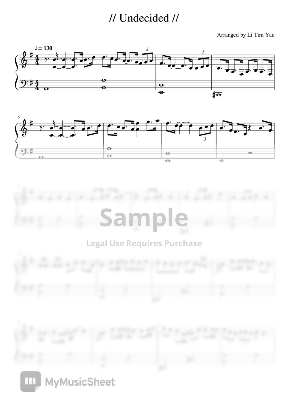 邱彥筒 - // Undecided // (Piano Cover) Sheet Music by Li Tim Yau