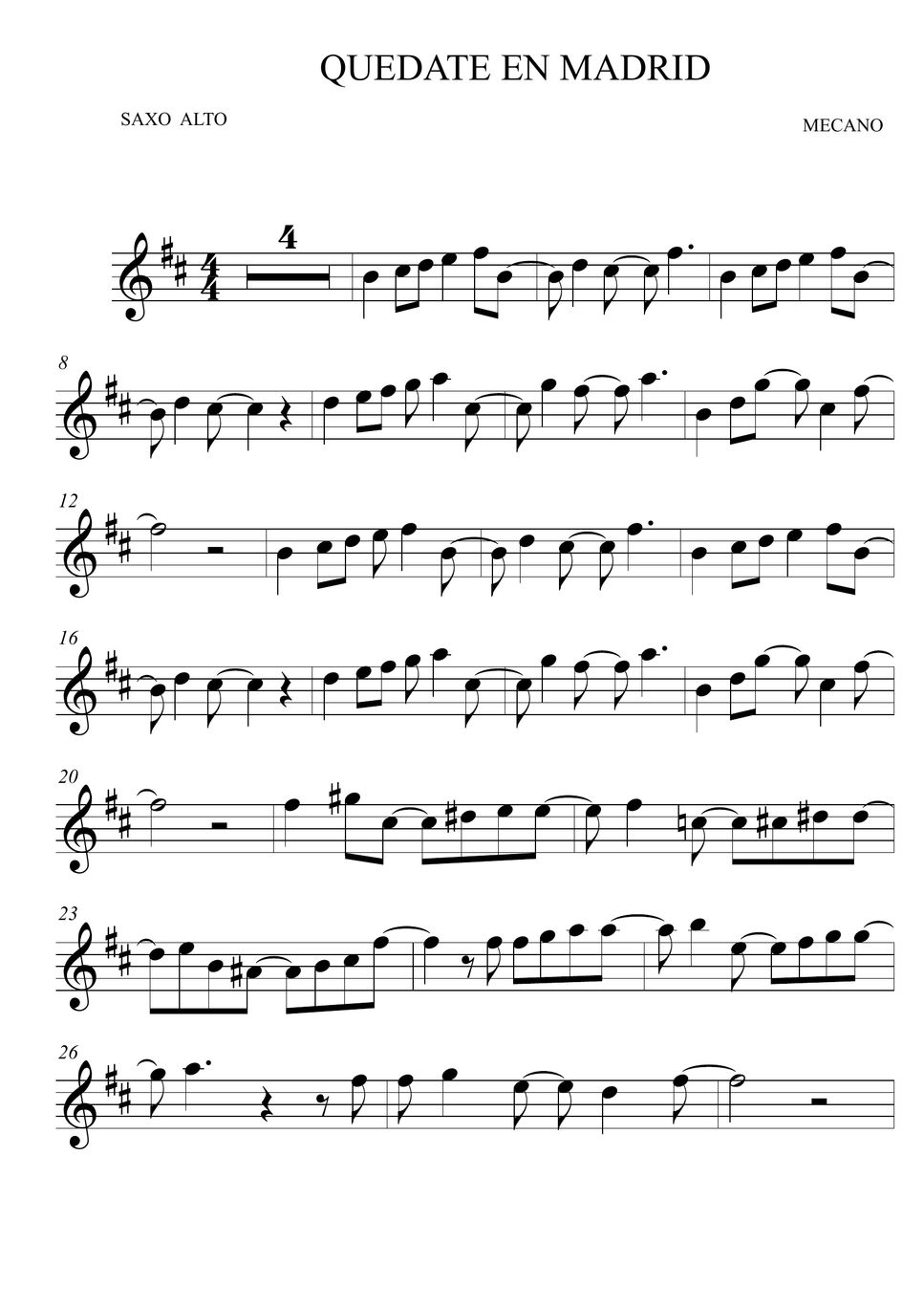 Quédate en Madrid - Mecano (Alto Sax) Sheet by Ismael Dorado
