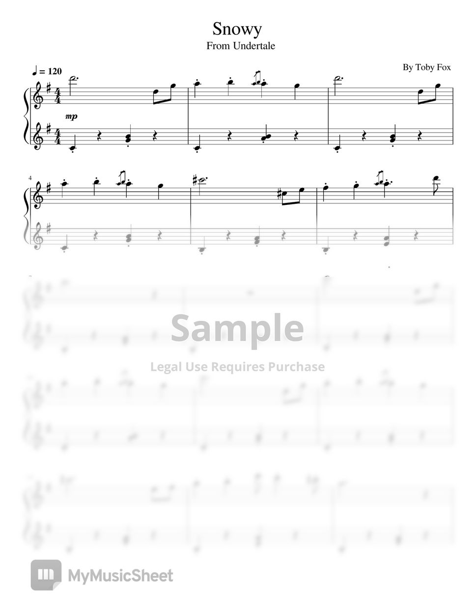 Undertale - Snowy ((From Undertale). - For Easy Piano-Toby Fox) Sheets by poon