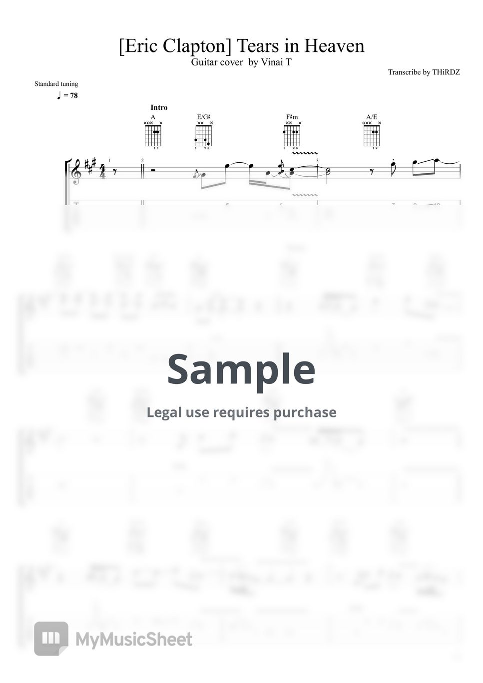 Eric Clapton - Tears in Heaven TAB+1 Staff by Vinai T