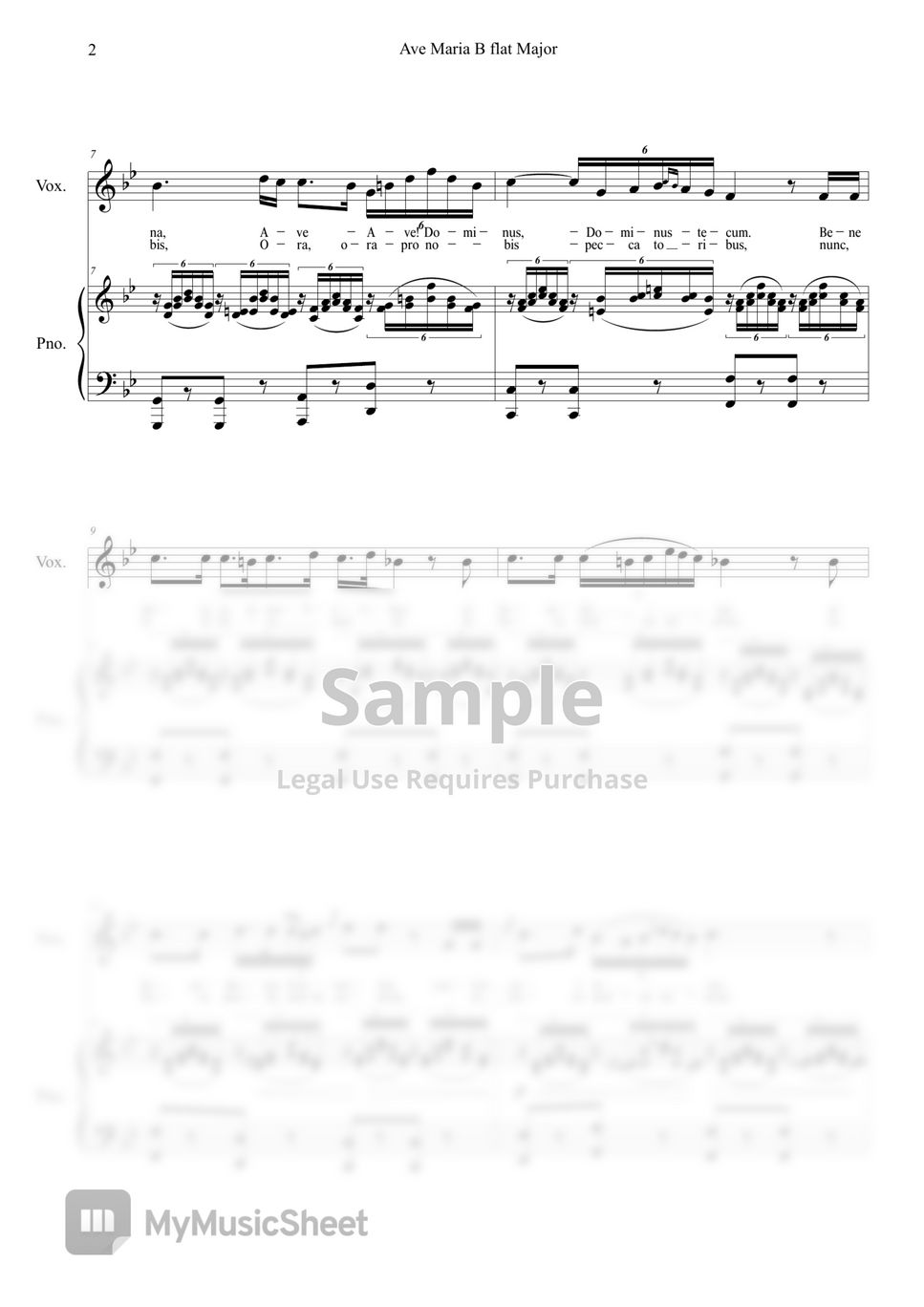 슈베르트(F.Schubert) - Ave Maria D 839 B flat Major (Piano&Lyrics) 악보