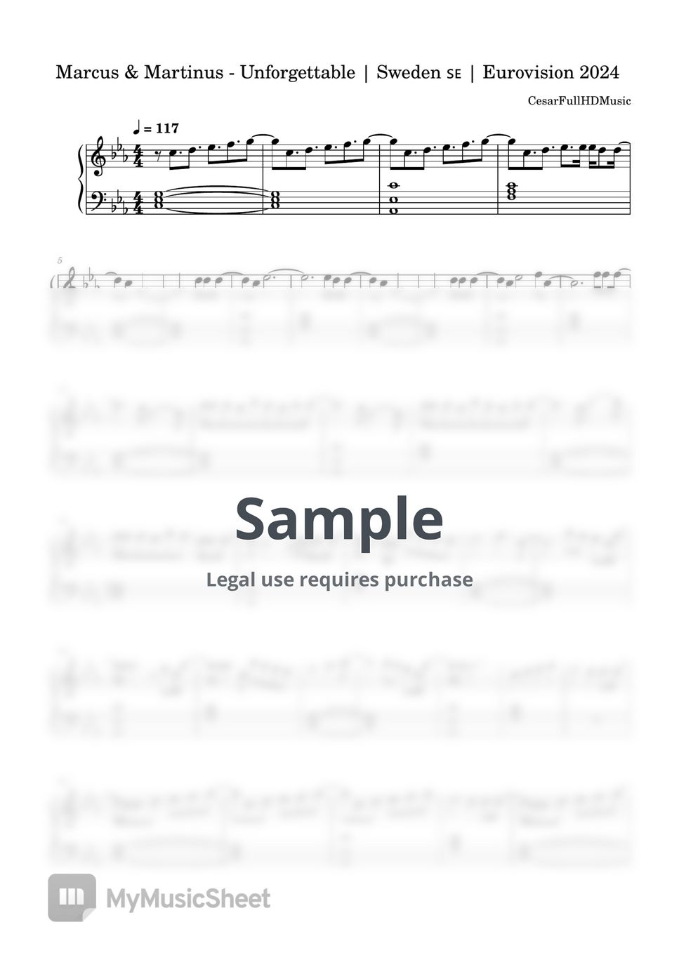 Marcus & Martinus - Unforgettable - Sweden 🇸🇪 - Eurovision 2024 Sheets