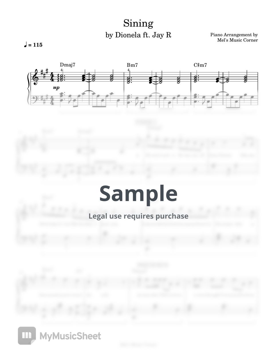 Dionela ft. Jay R - Sining (piano sheet music) Sheets by Mel's Music Corner