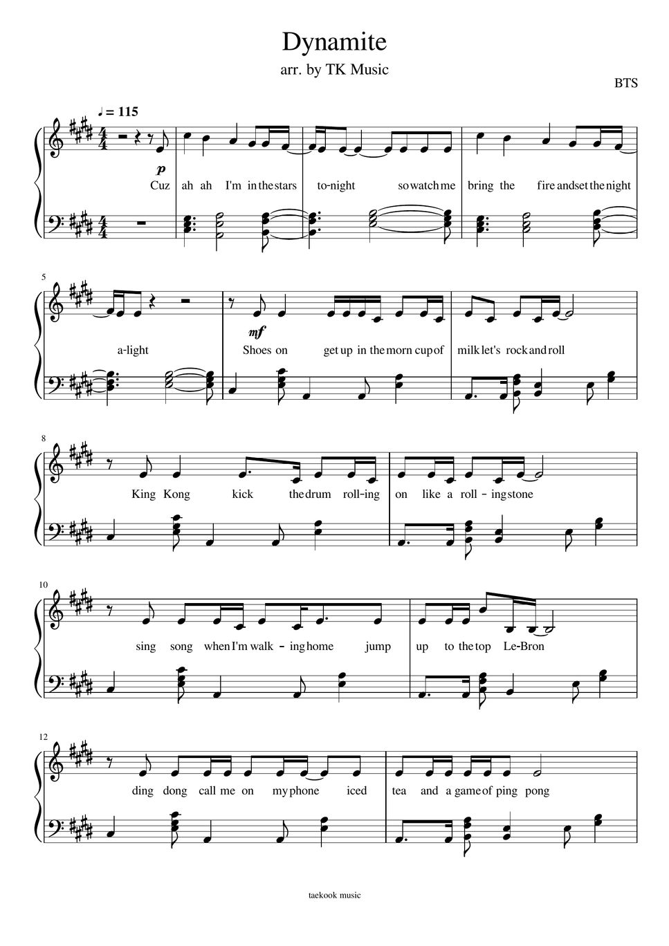 BTS - Dynamite Sheet by TK Music